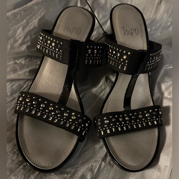 Impo | Shoes | Impo Rhinestone Stretch Band Sandals 3 Wedge Heel | Poshmark